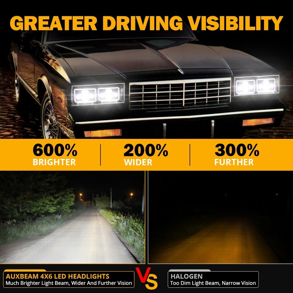 4PCS 4x6" inch LED Headlights Hi-Lo Beam H4 For Chevrolet Monte Carlo ...