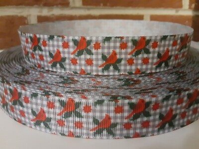 Grosgrain Ribbon Cardinal Birds State Bird Songbirds Greenery Plaid ...