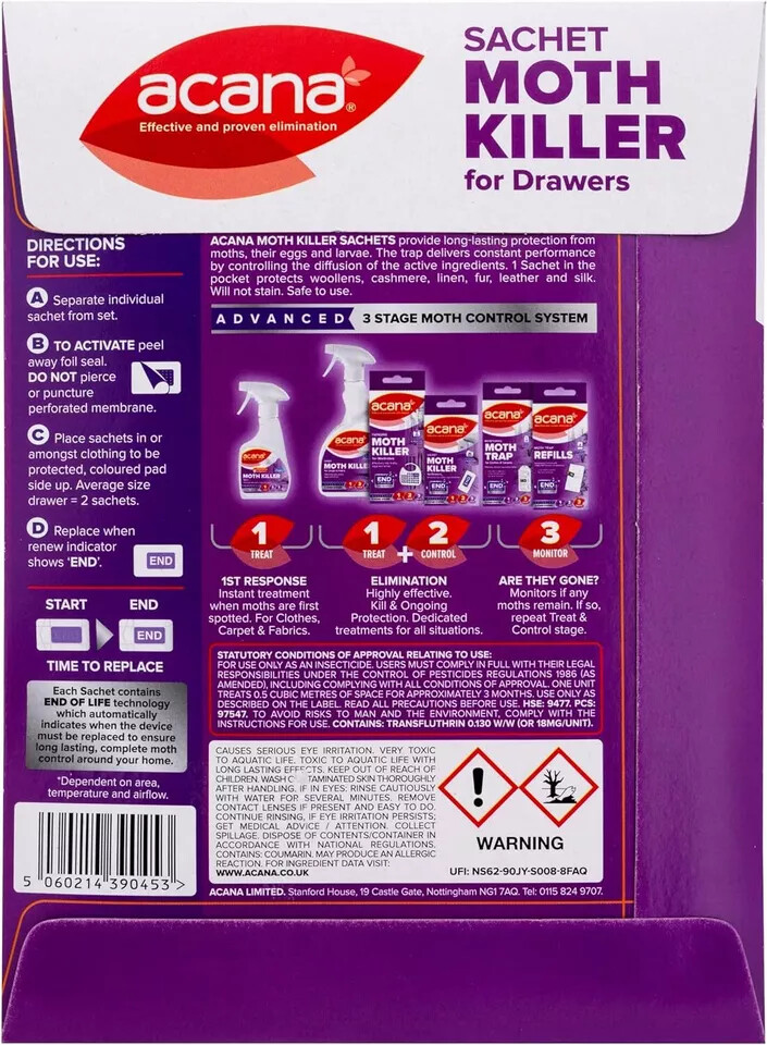 Acana MOTH KILLER & FRESHENER Sachets with Lavender Fragrance 2674-1 ...
