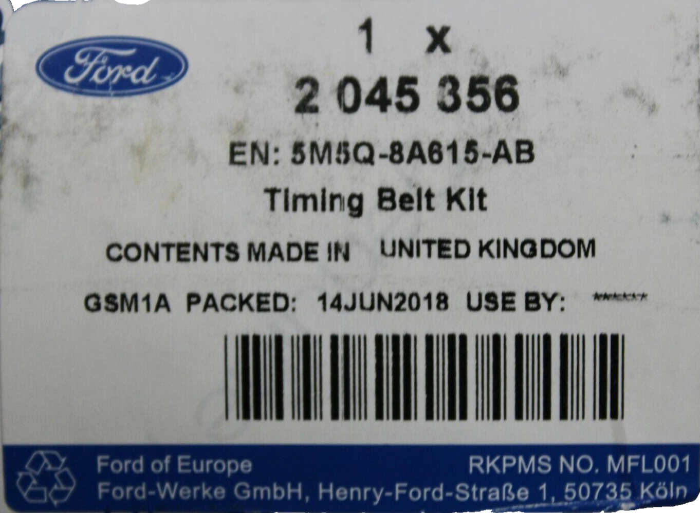 Genuine Ford Fiesta Mk6 1.6 Zetec Timing Belt Kit 2045356 for sale ...