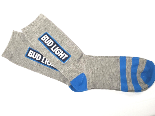 Bud Light Beer Logo Crew Socks Gray Blue Sock Sz 10-13 Shoe Sz 6-12 | eBay