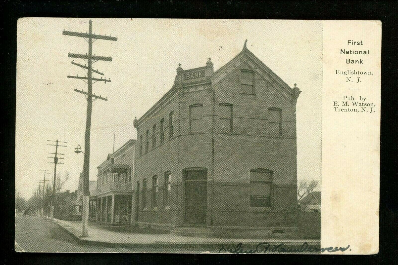 Englishtown, New Jersey NJ Vintage postcard First National Bank 1906 J ...