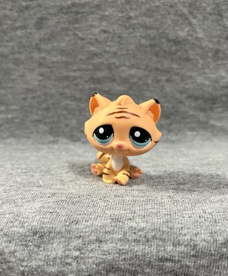 LITTLEST PET SHOP # 1608 ORANGE STRIPE SITTING TIGER CAT KITTEN CYAN ...