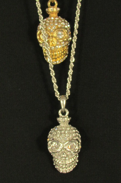 Women Fashion Long Necklace Skull Skeleton Head Gold Chain Pirate Bones ...