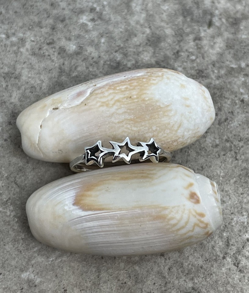 Star Ring, Sterling Silver Ring with 3 Stars, Celestial Ring, Moon and ...