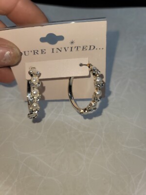 Your Invited Pearl And Rhinestone Hoop Earrings | eBay