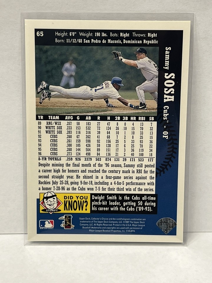 1997 Sammy Sosa Upper Deck Collector's Choice #65 Chicago Cubs | eBay