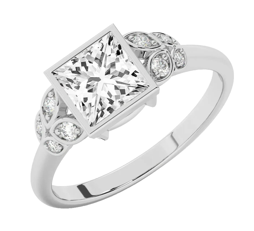 14K White Gold 2.00 Carats Princess Lab-Grown Diamond Engagement ...