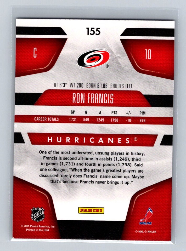 2011-12 Panini Certified #155 Ron Francis Carolina Hurricanes | eBay