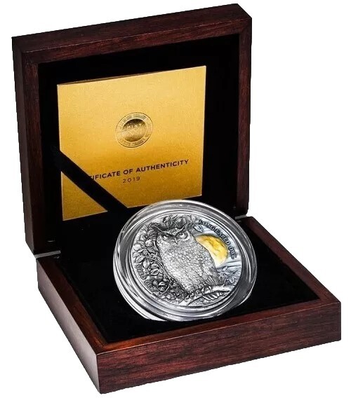 2019 2 Oz Silver $5 Niue LONG EARED OWL Asio Otus Antique Finish Coin ...