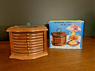 Vintage Wood Coaster Set of 8 in Cabinet Box Case Cork MCM SEE NOTES | eBay