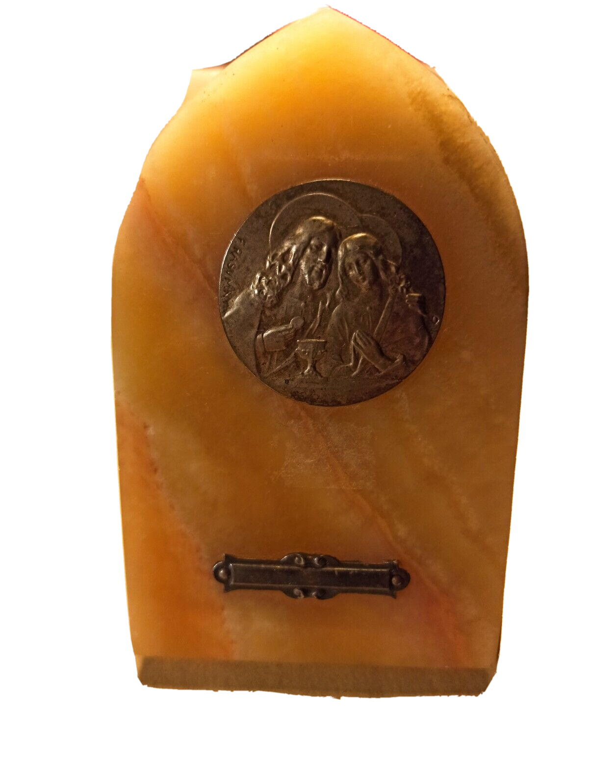 PLAQUE de DEVOTION communion christ eucharistique en bronze signer F ...