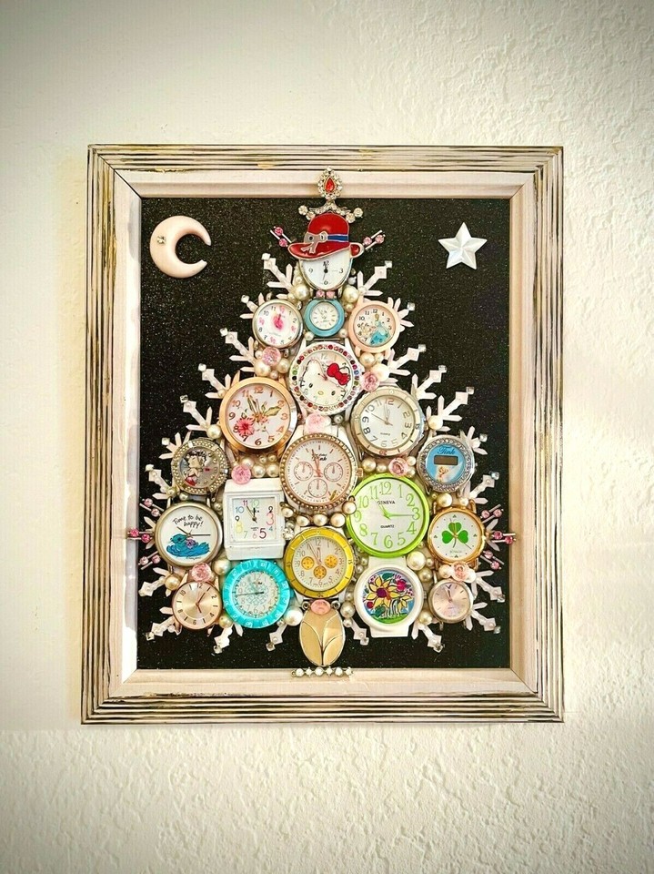 CHRISTMAS TREE, WATCH COLLECTION, FRAMED JEWELRY ONE OF A KIND ART ...