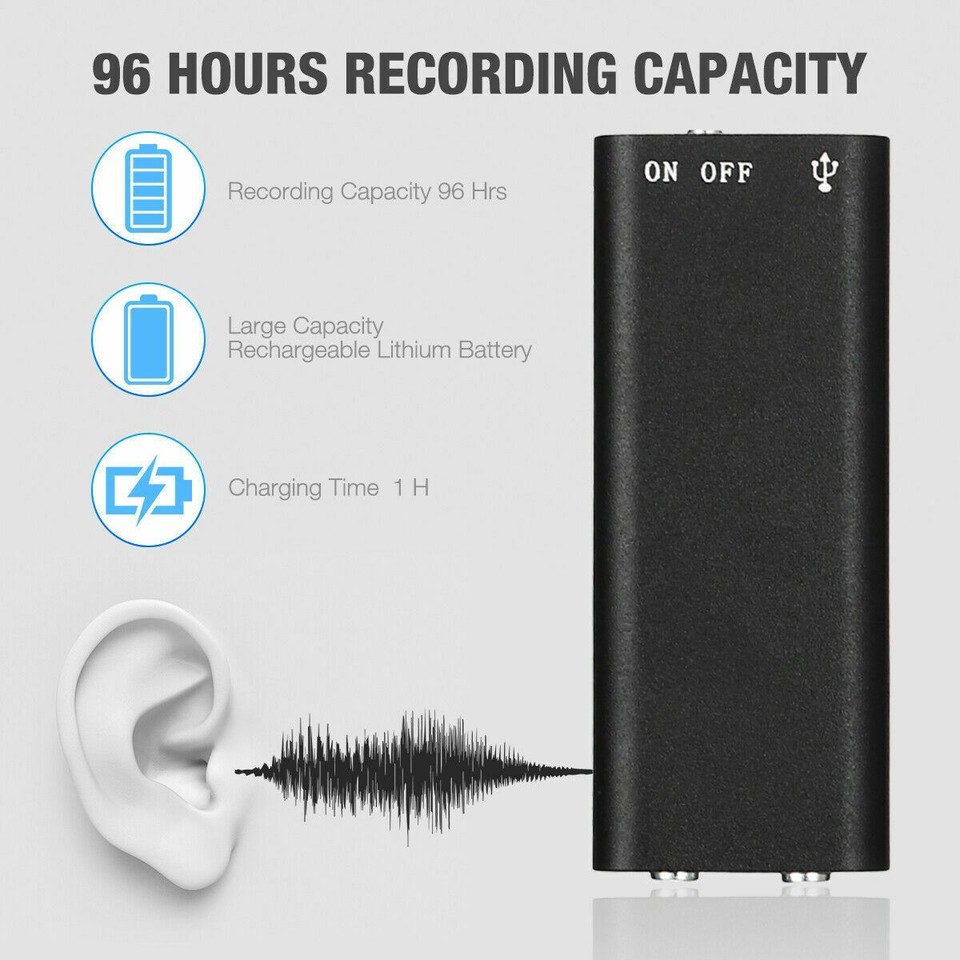 Mini Spy Audio Recorder Voice Listening Device 96 Hours 8GB Bug ...