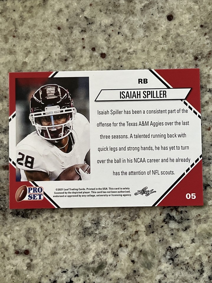 2021 Isaiah Spiller Leaf Pro Set Rookie RC #05 Texas A&M Aggies C2 | eBay