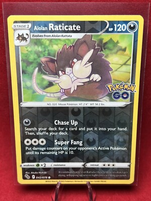 2022 pokemon Card *Alolan Raticate* Pokemon GO Set 042/078 Reverse Holo ...