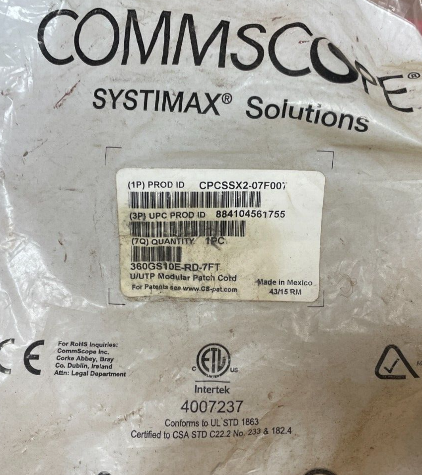 CommScope Systimax Solutions Patch Cable Red 7Ft CPCSSX2-07F07 New in ...