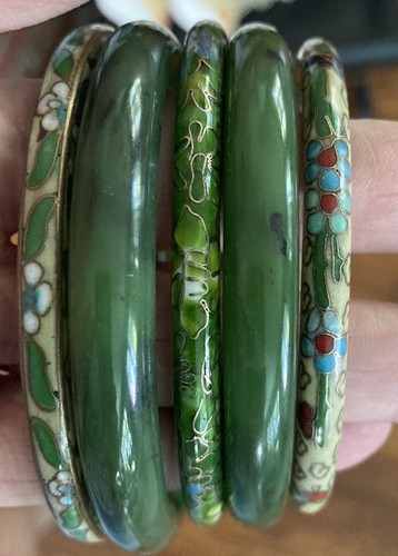 Vintage Cloisonné & Green Jade? Stone Bangle Bracelet Set Of 5 Lot | eBay