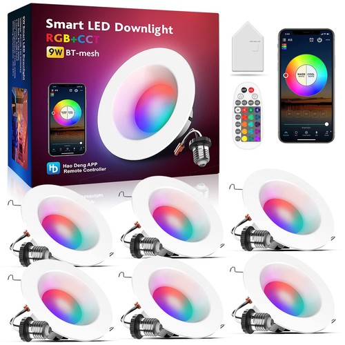 Smart Can Light 6 Inch, WiFi & Bluetooth LED Downlight 6Pack ...