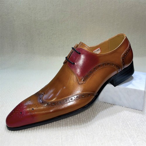 Mens Lace Up Real Leather Carved Wing Tip Brogue Pointed Toe Wedding ...