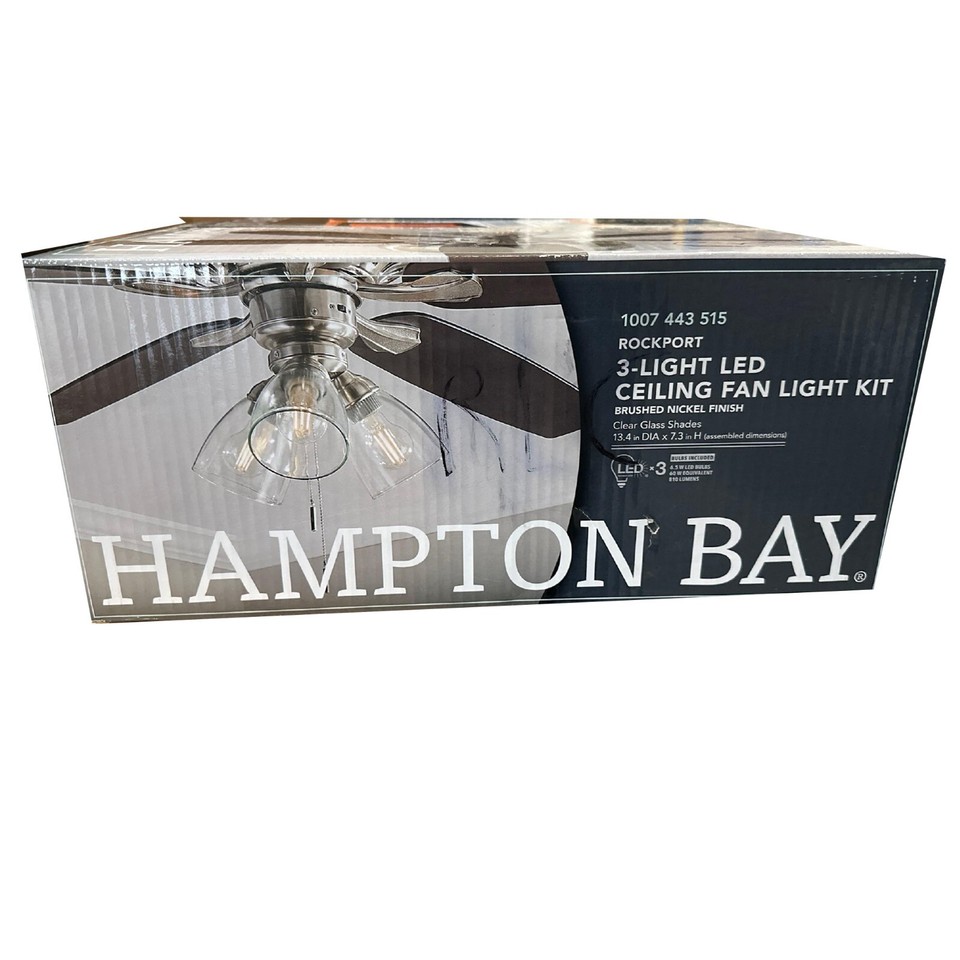 Hampton Bay Rockport Universal 3-Light Brushed Nickel Ceiling Fan LED ...
