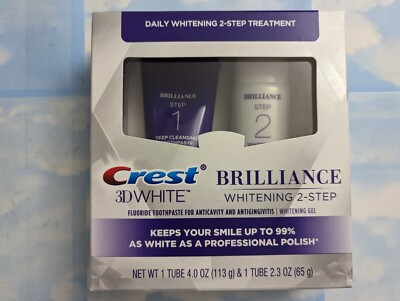 LOT (1) CREST 3D WHITE BRILLIANCE WHITENING 2-STEP GEL TOOTHPASTE EXP 9 ...