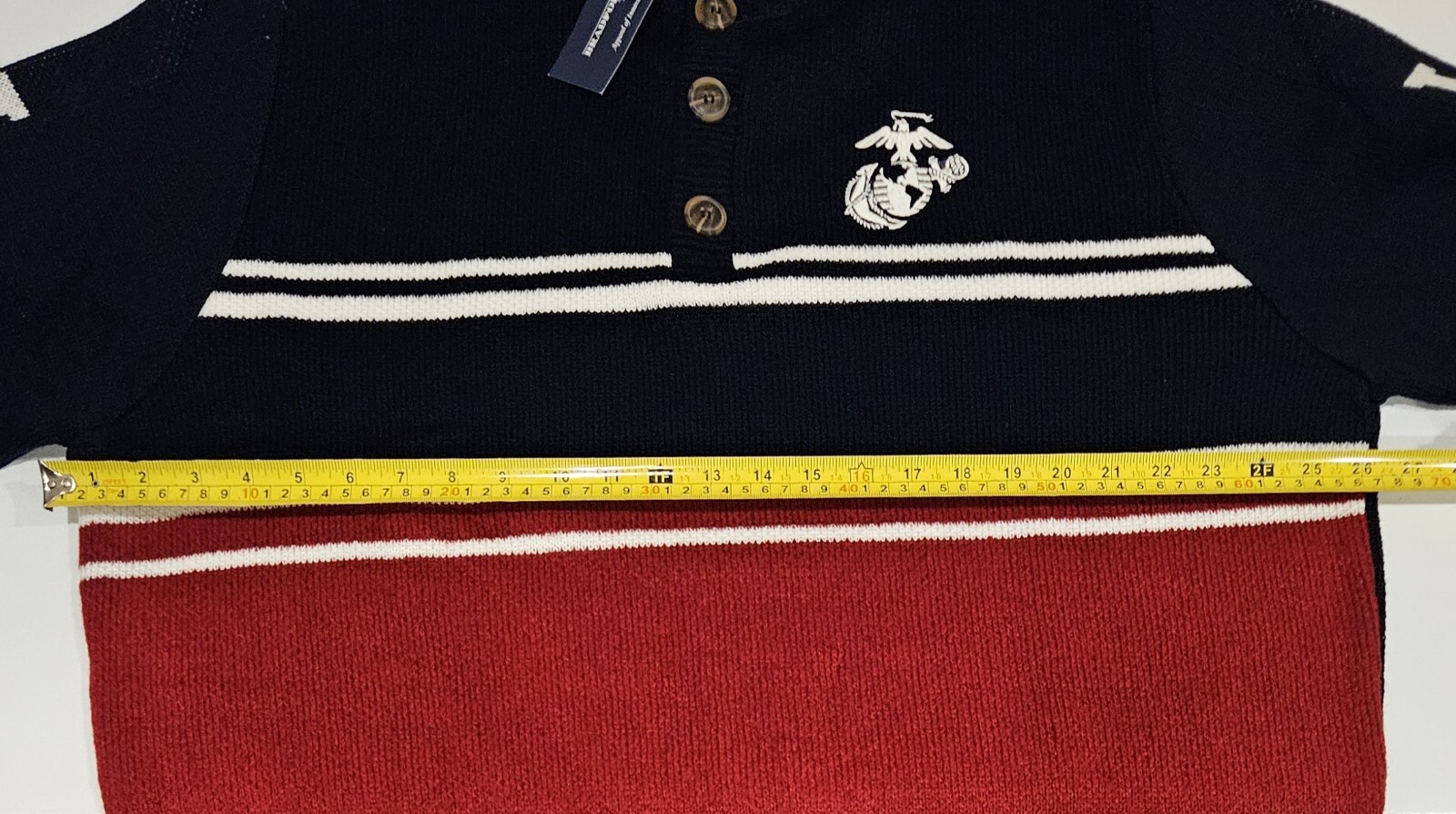 Bradford Exchange USMC USA Henley Knit Sweater Marine Corps Blue Red ...