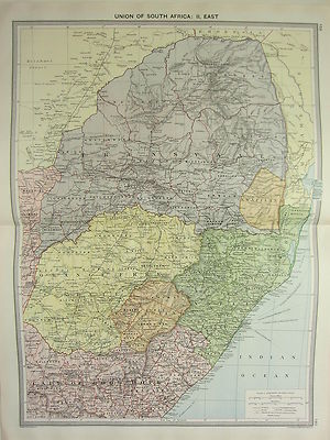 1920 LARGE MAP UNION OF SOUTH AFRICA EAST TRANSVAAL NATAL SWAZILAND ...