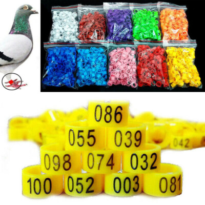 100PCS Bird Rings Leg Clip Clamp Bands For Pigeon Parrot Poultry Number ...