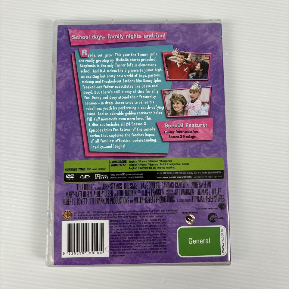 Full House Season 3 DVD Region 4 PAL Free Tracked Postage 9325336030004 ...