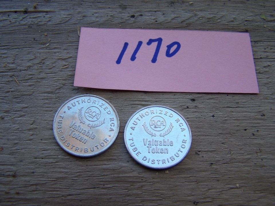 2 Vintage RCA Authorized Radio & Television Tube Distributor TOKENS ...