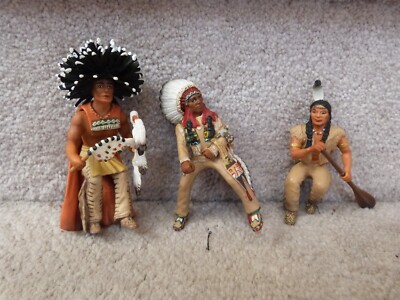 3 VINTAGE Schleich Western Native American Indian Figures Medicine Man ...