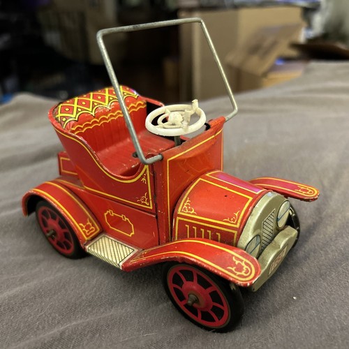 Vintage Ford Tin Wind Up Toy Car Red Model T Roadster Turns Made in ...