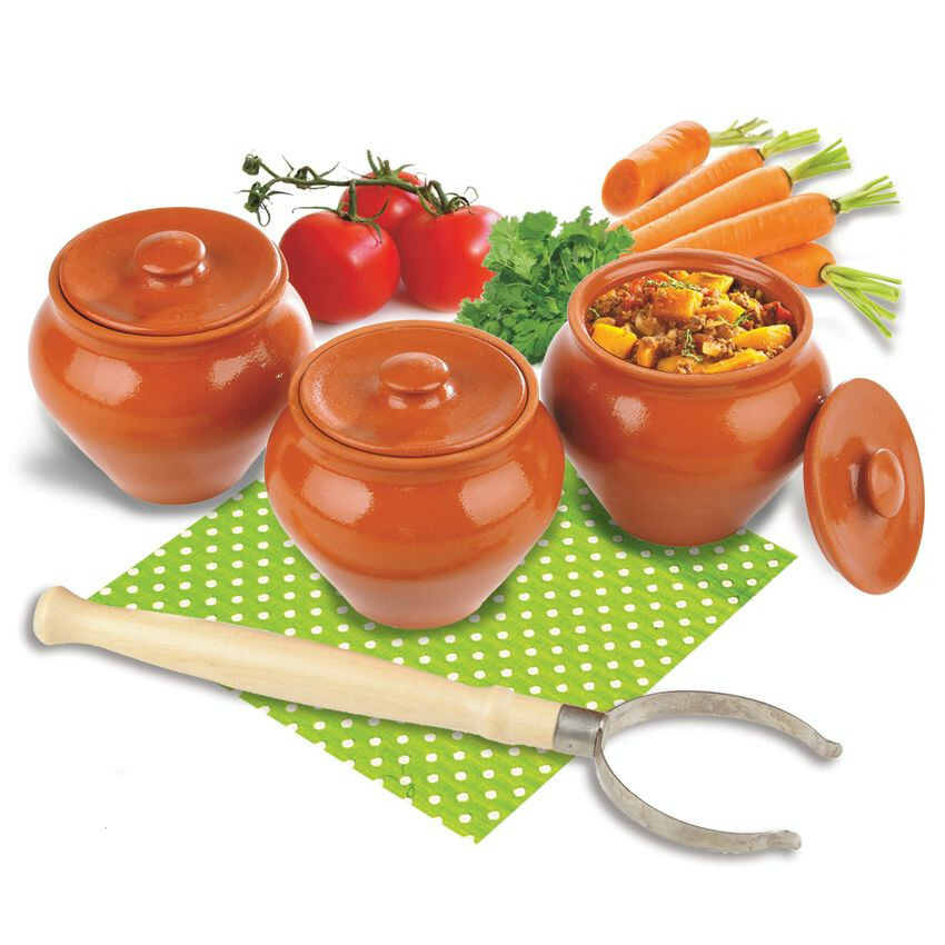 Baking Pot Set of 6 Stewing Stoneware Ramekin Clay Cooking Pot Set ...