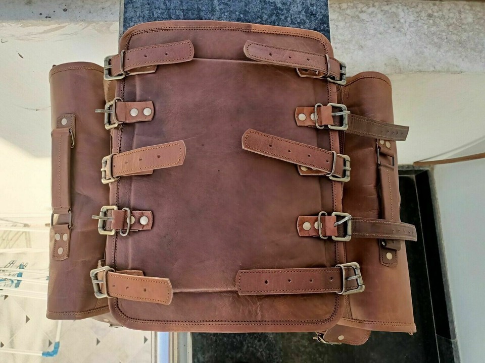 Pair Large Genuine Vintage Leather Motorcycle Saddlebag 2 Side Bag ...