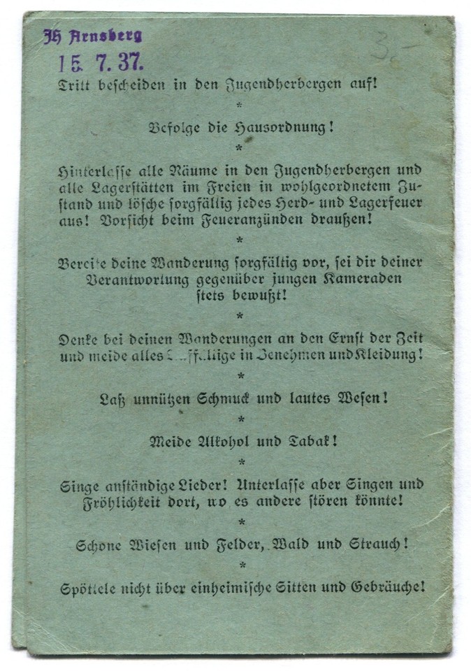 ORIGINAL GERMANY WW2 IDENTITY BOOK FOR DJH YOUTH HOSTELS, HITLER ERA ...