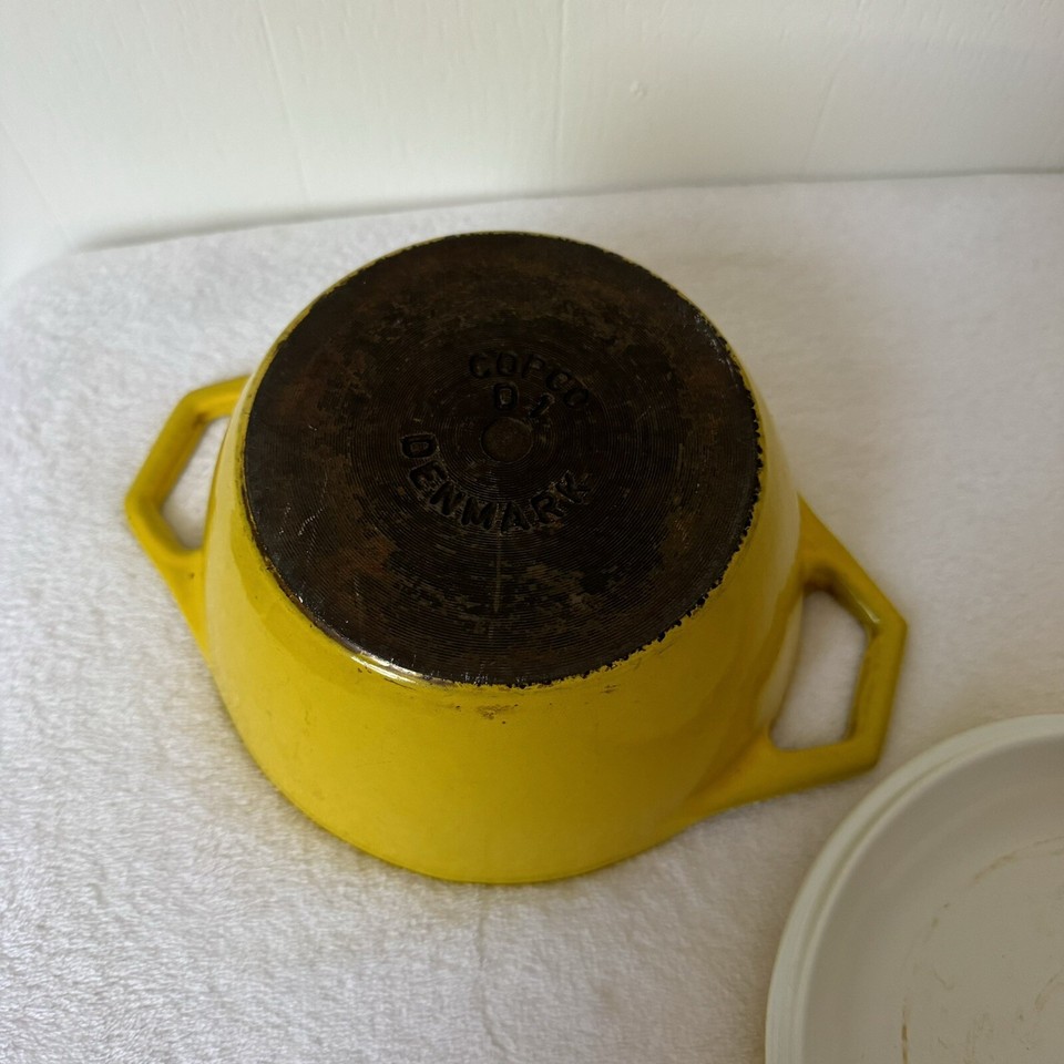 Vintage Copco Denmark D1 Cast Iron Enamel Dutch Oven Yellow | eBay