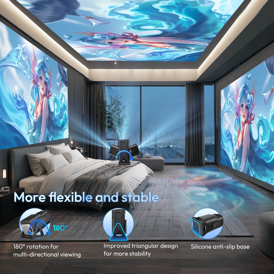 4K Mini Projector 12000 Lumen LED 1080P WiFi Bluetooth UHD Portable ...