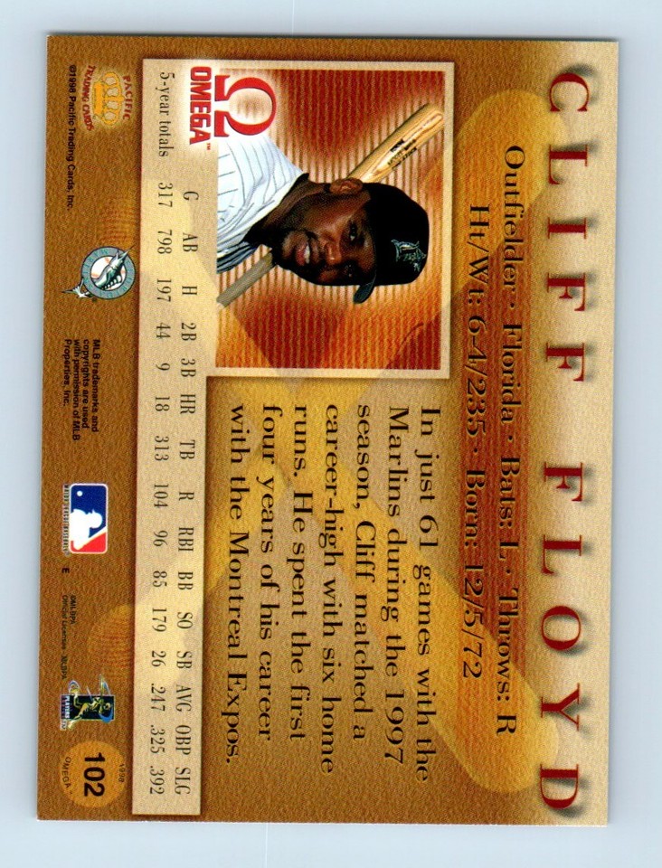 1998 Pacific Omega Cliff Floyd Florida Marlins #102 | eBay