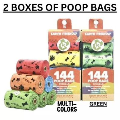 (2 BOXES ) Earth Friendly Dog Pet Poop Bags 8 Rolls, Odor Blocker Dog ...