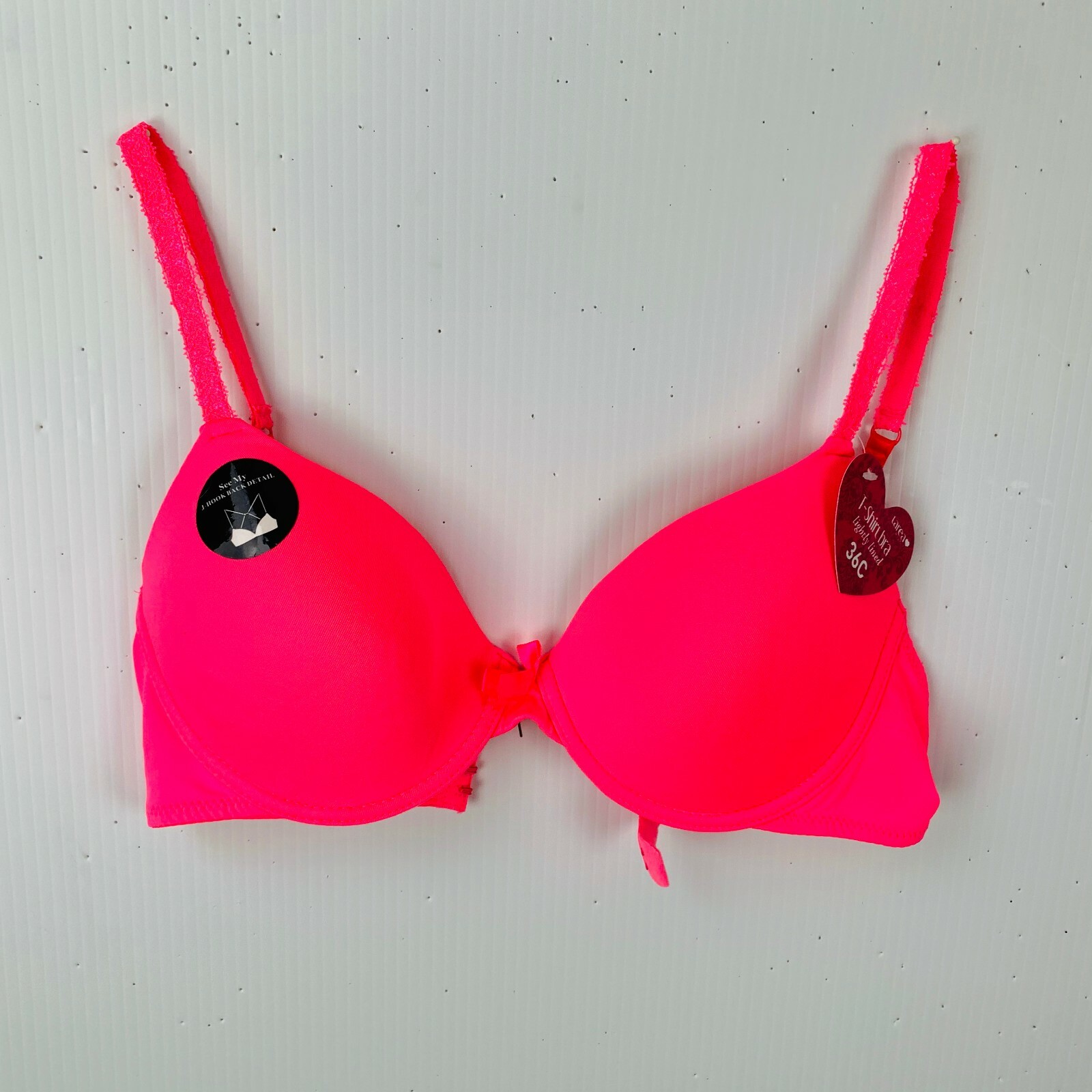 NWT Tarea T Shirt Bra Structure 36C Bright Acid Fuschia Orange Bikini ...