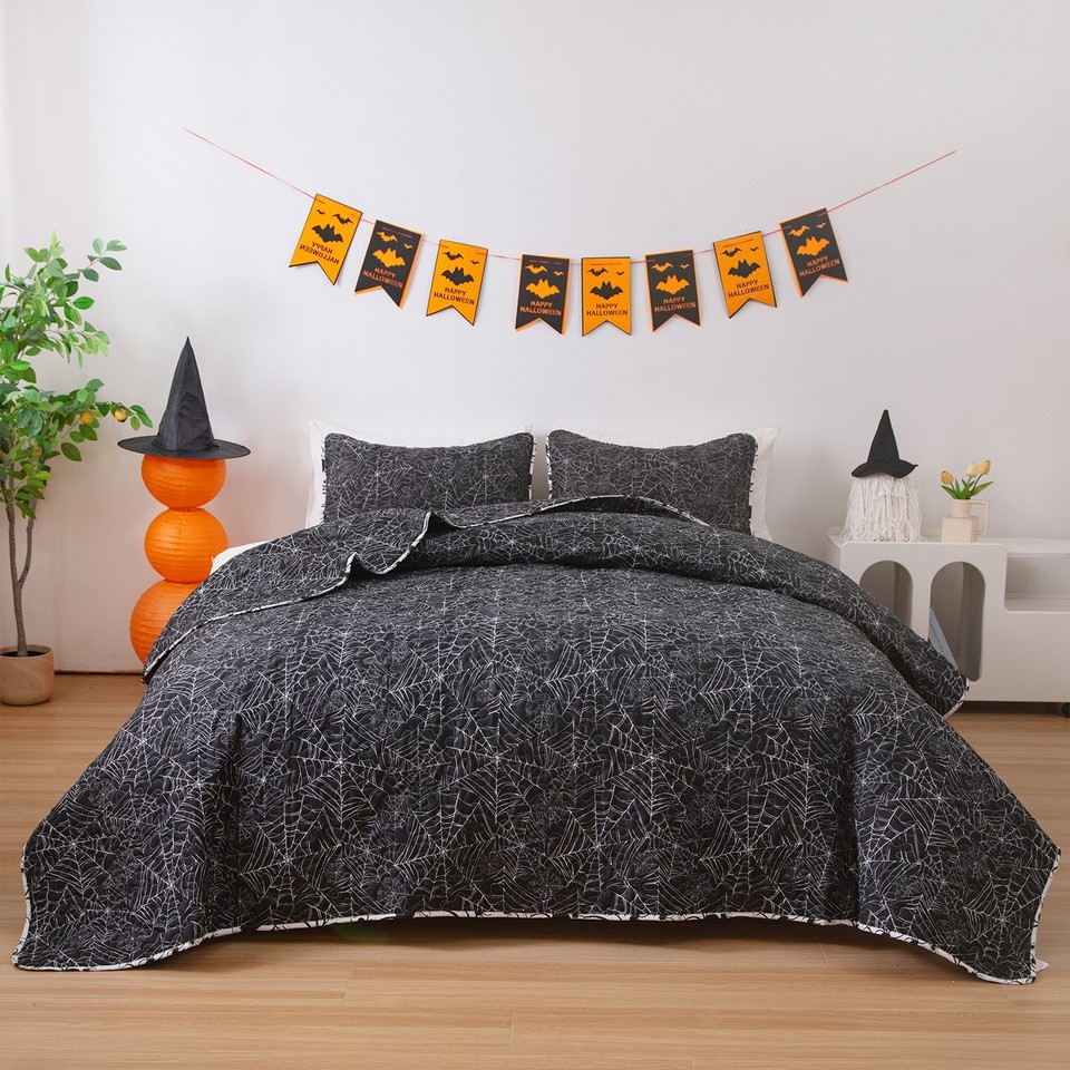 Black Spider Web Print Halloween Bedding Ultra Soft Halloween Theme ...