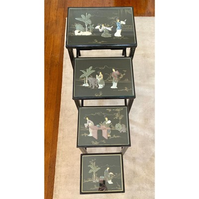 1980s Vintage Chinese Hand Painted Nesting Tables in Black Set of 4 ...