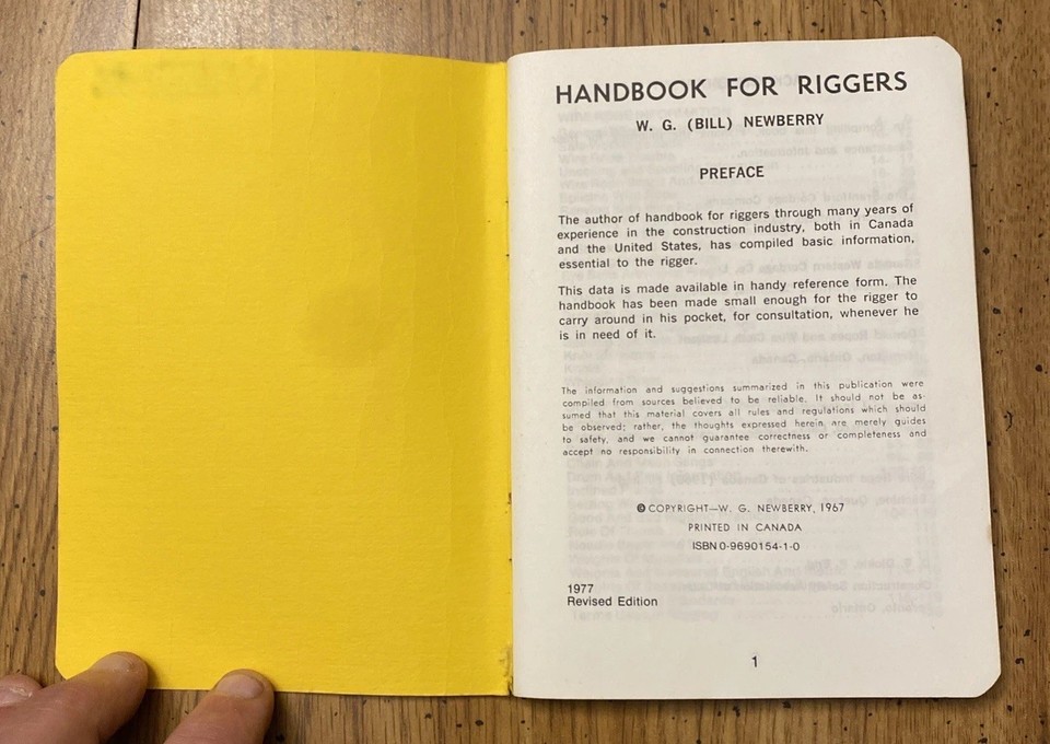 HANDBOOK FOR RIGGERS - Revised Edition - paperback BOOKLET - 1977 ...