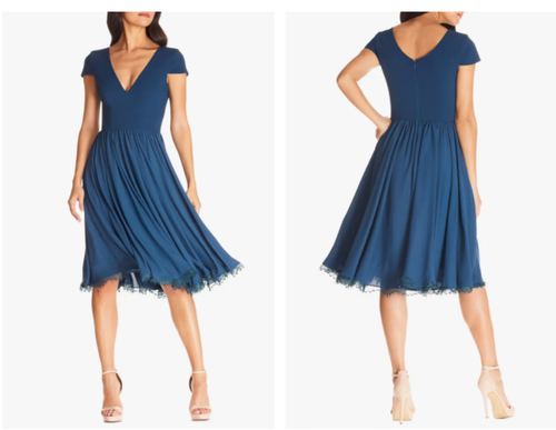 DRESS the POPULATION Corey Peacock Flare Chiffon Skirt Cocktail Midi S ...