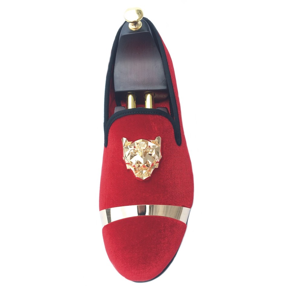 Men Red Velvet Loafers Wedding Dress Shoes with Red Bottom Buckle ...