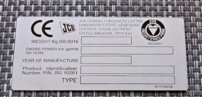 JCB VIN ID chassis plate or sticker+ your text | eBay