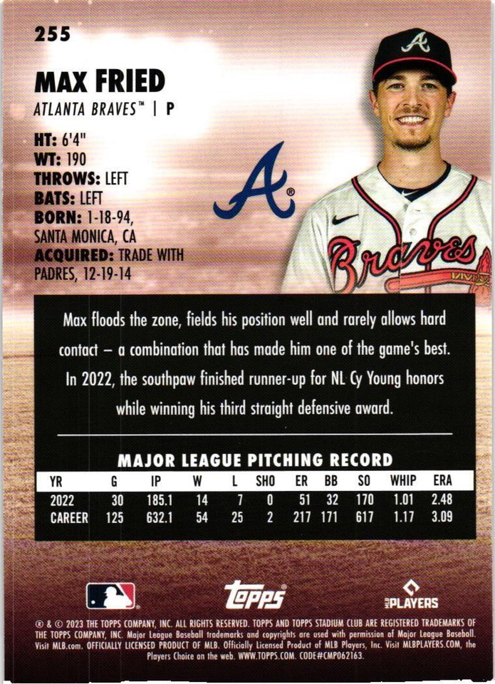 2023 Stadium Club #255 Max Fried | eBay