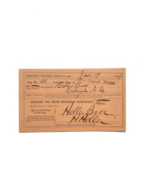 1894 Vintage Postal Registry Return Receipt Post Office Department Mass ...