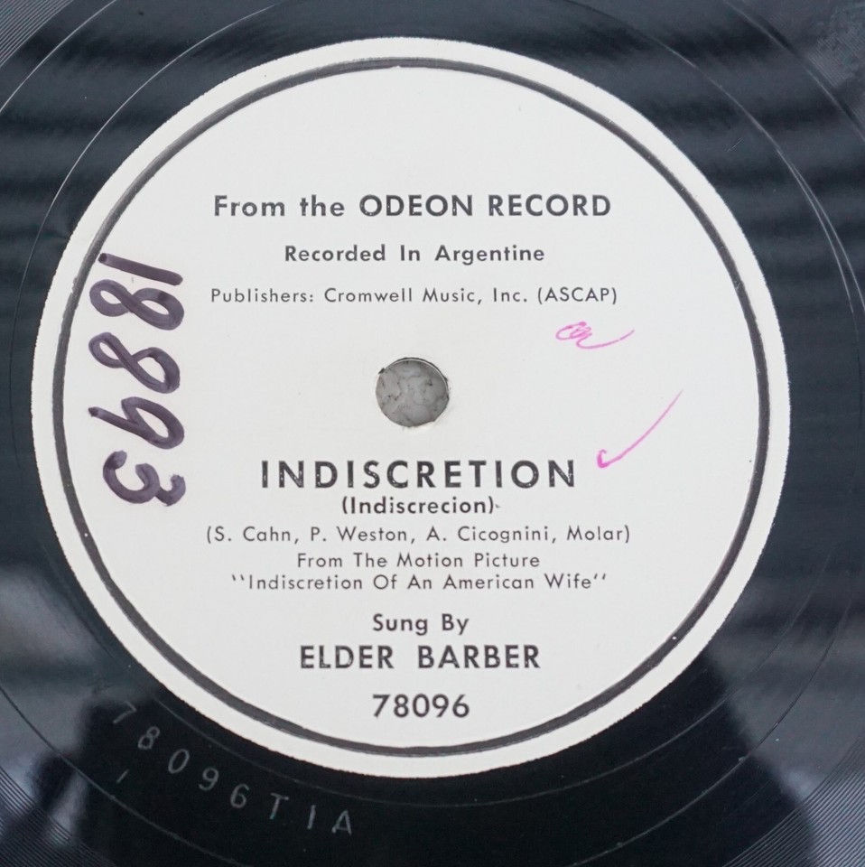 Rare Elder Barber Autumn In Rome Indiscretion Odeon Record White Label ...